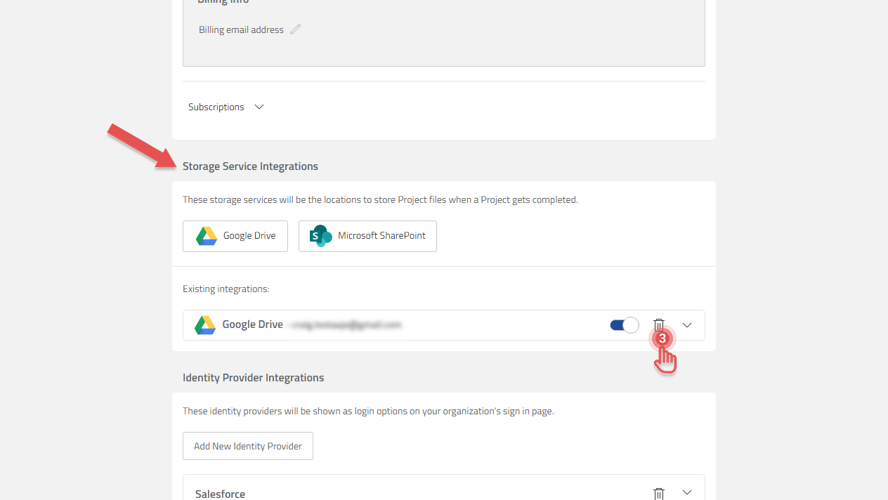 Deleting Storage Service Integration